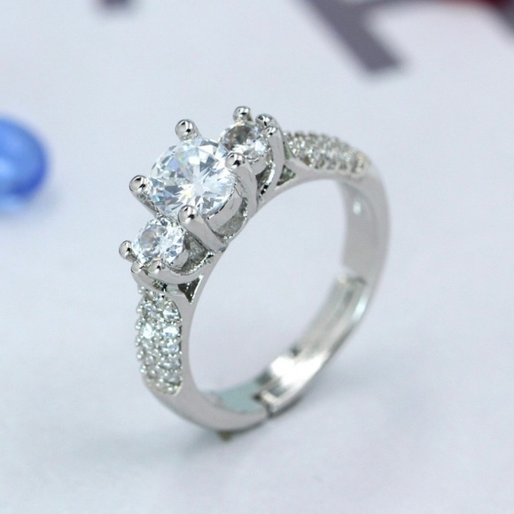Jewelry | 925 Silver Plated Plated Adjustable 1 Ct Cz Diamond Wedding Ring For Women | Poshmark